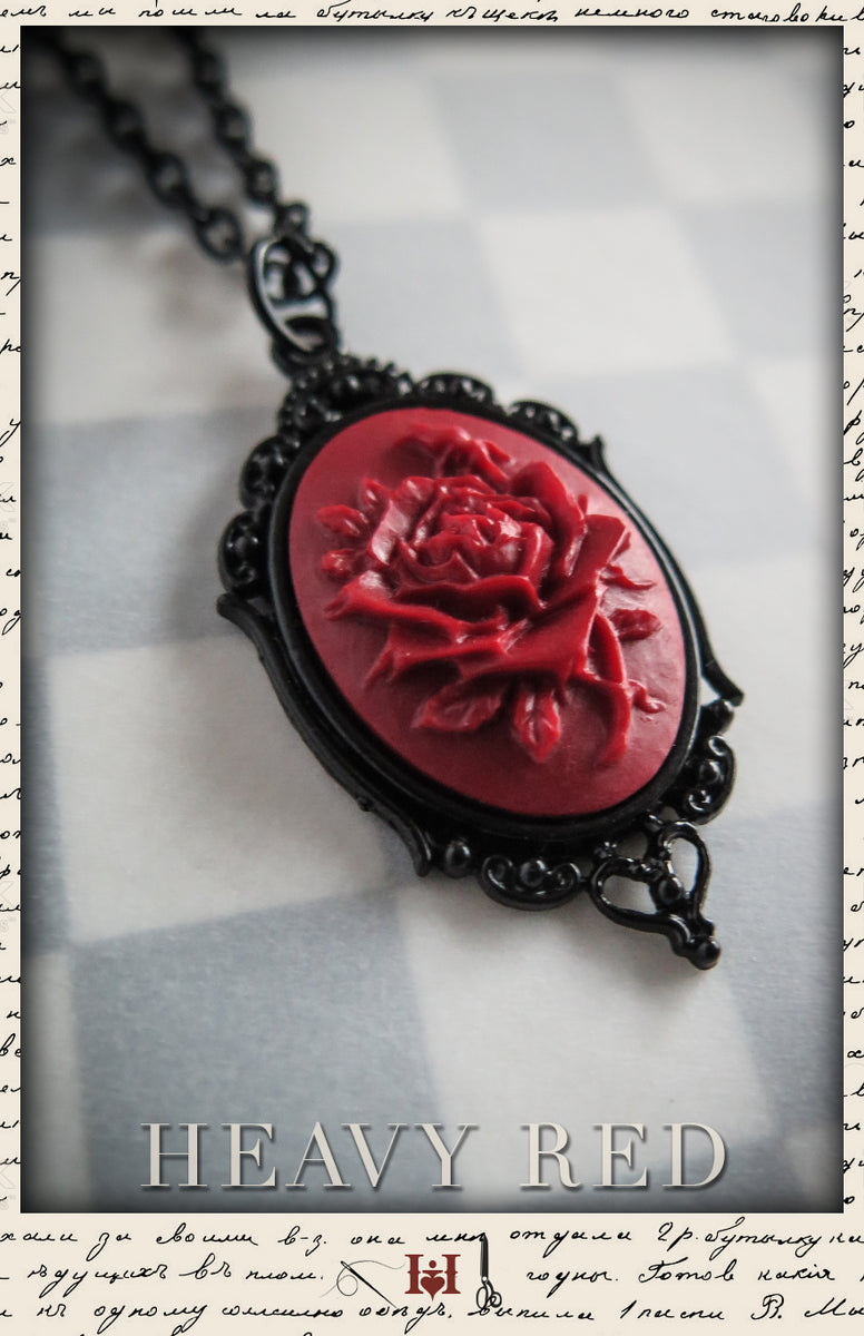 Gothic red rose cameo necklace – HeavyRed